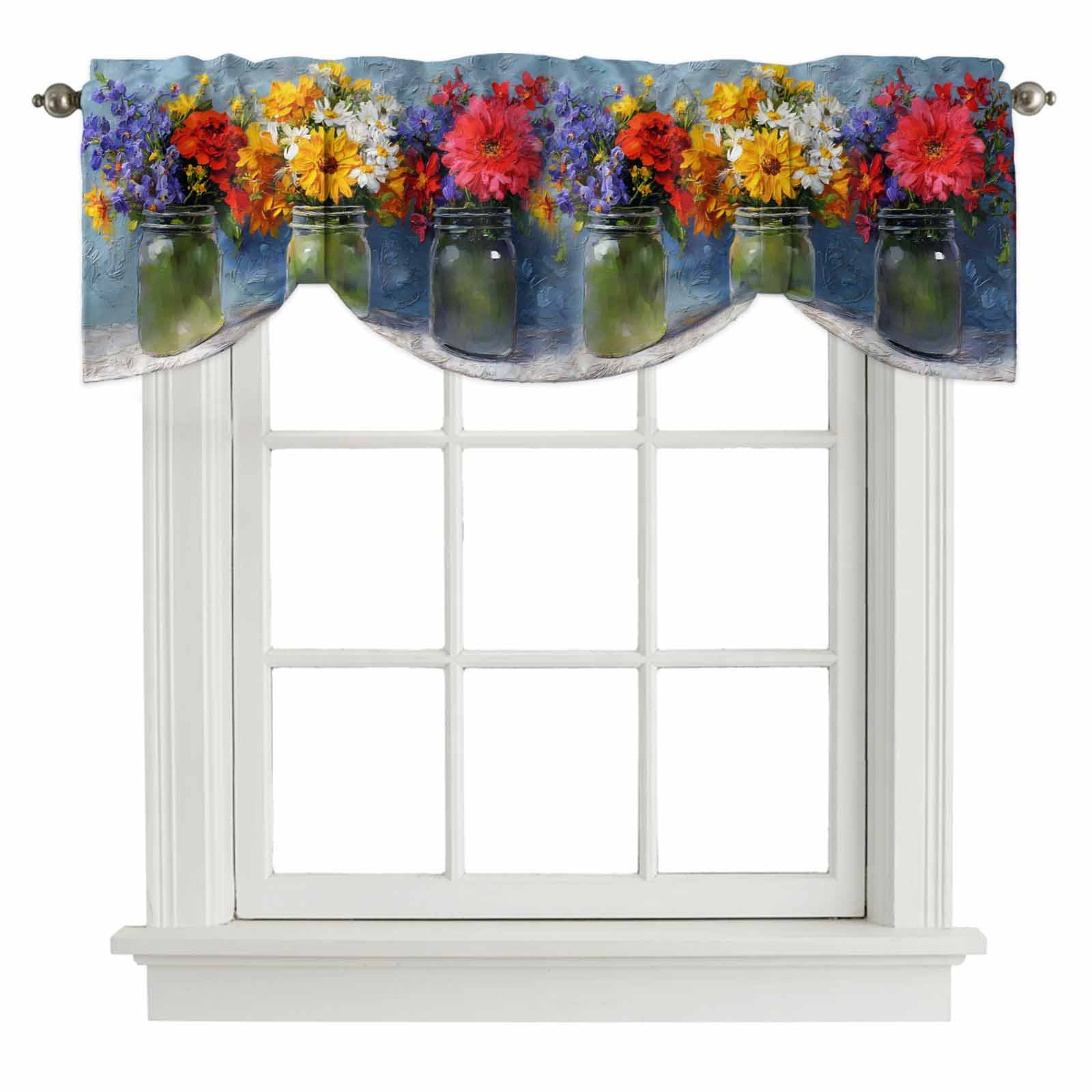 Spring Flowers Tie Up Valance for Windows, Yellow Red Pink Purple ...
