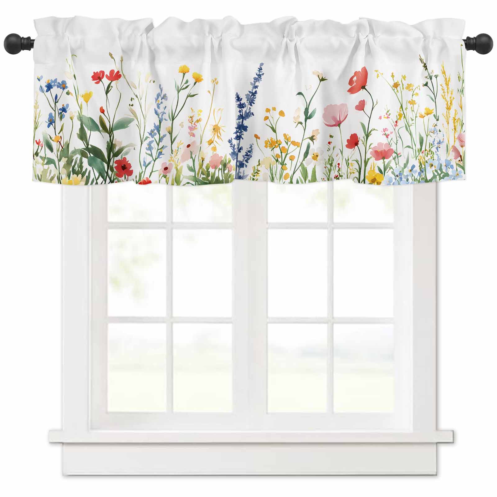 Spring Flowers Valances for Windows Farmhouse Kitchen Curtains Valances ...