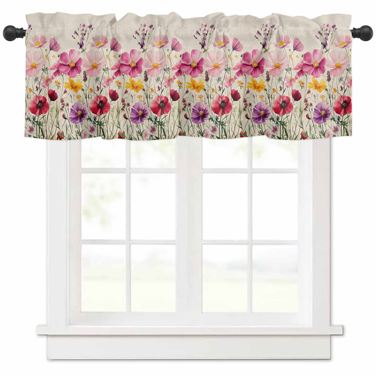 Spring Flowers Valances for Windows Farmhouse Kitchen Curtains Valances ...