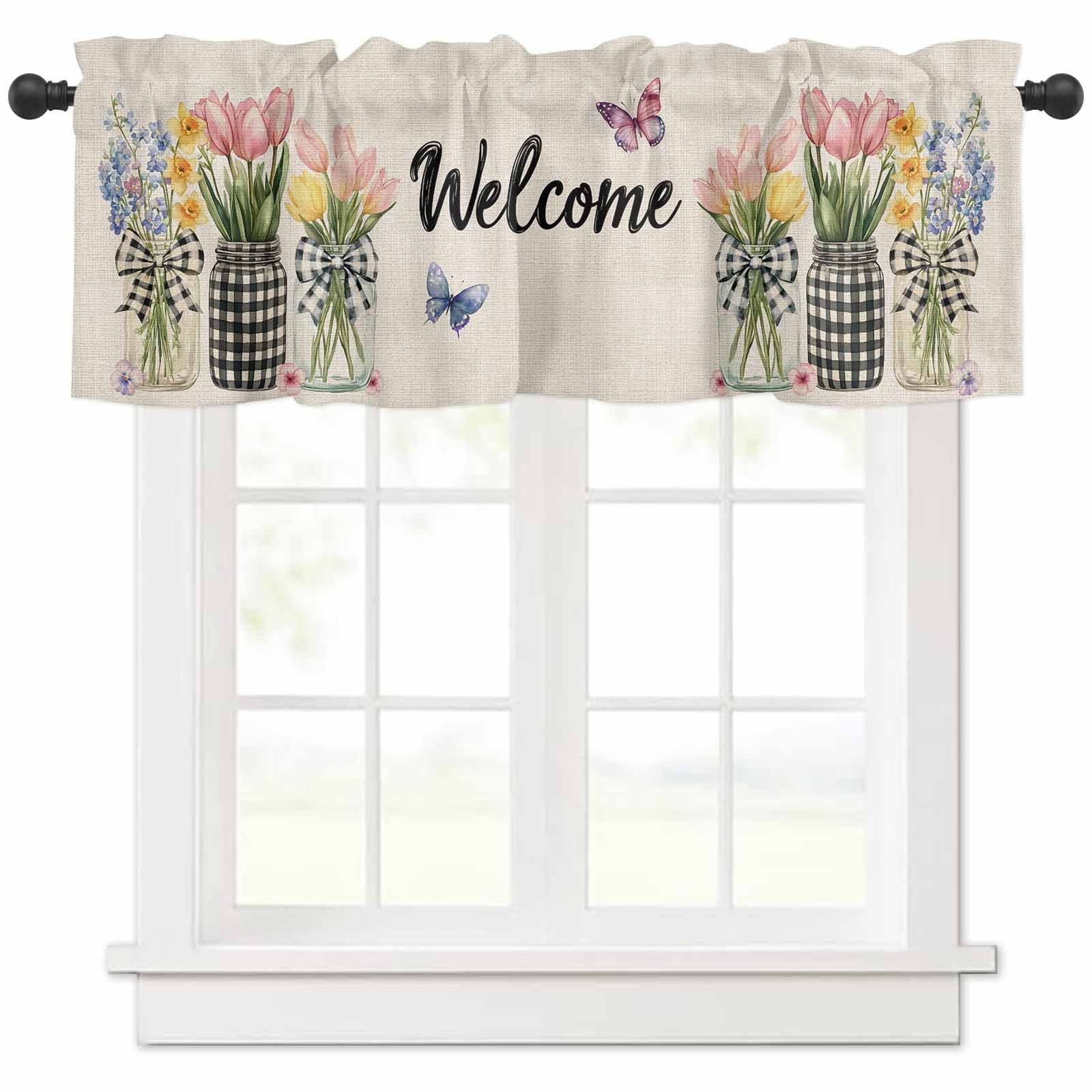 Spring Flowers Valances for Windows Farmhouse Kitchen Curtains Valances ...