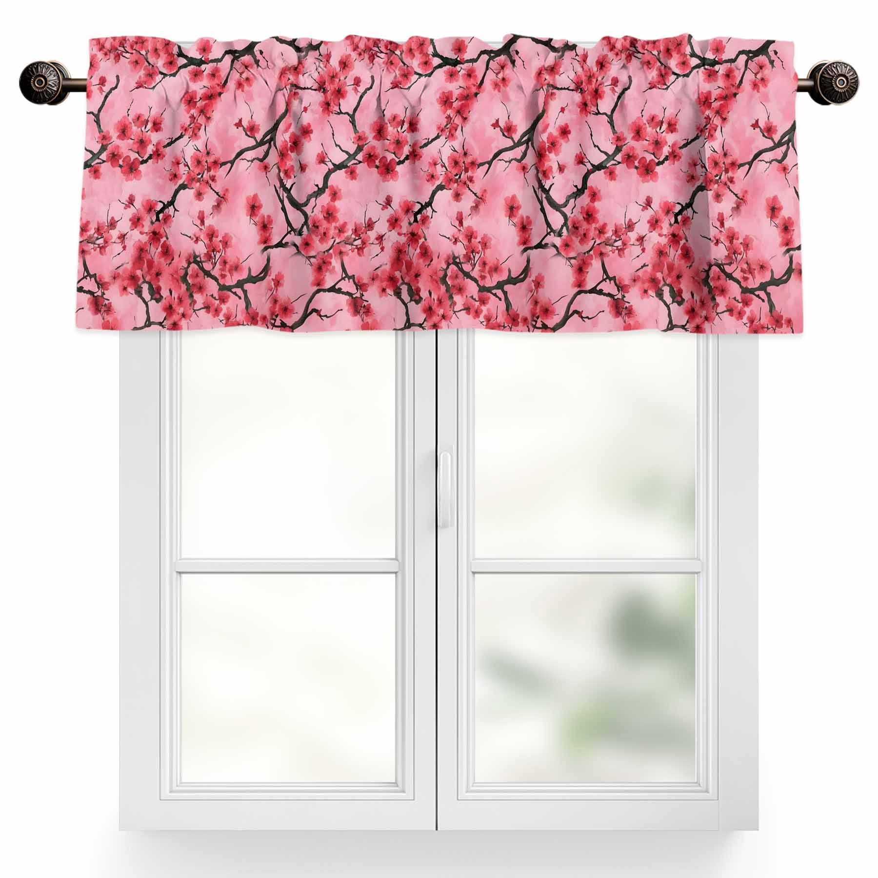 Spring Flowers Valances for Windows Red Peach Blossoms Chinese Wind ...
