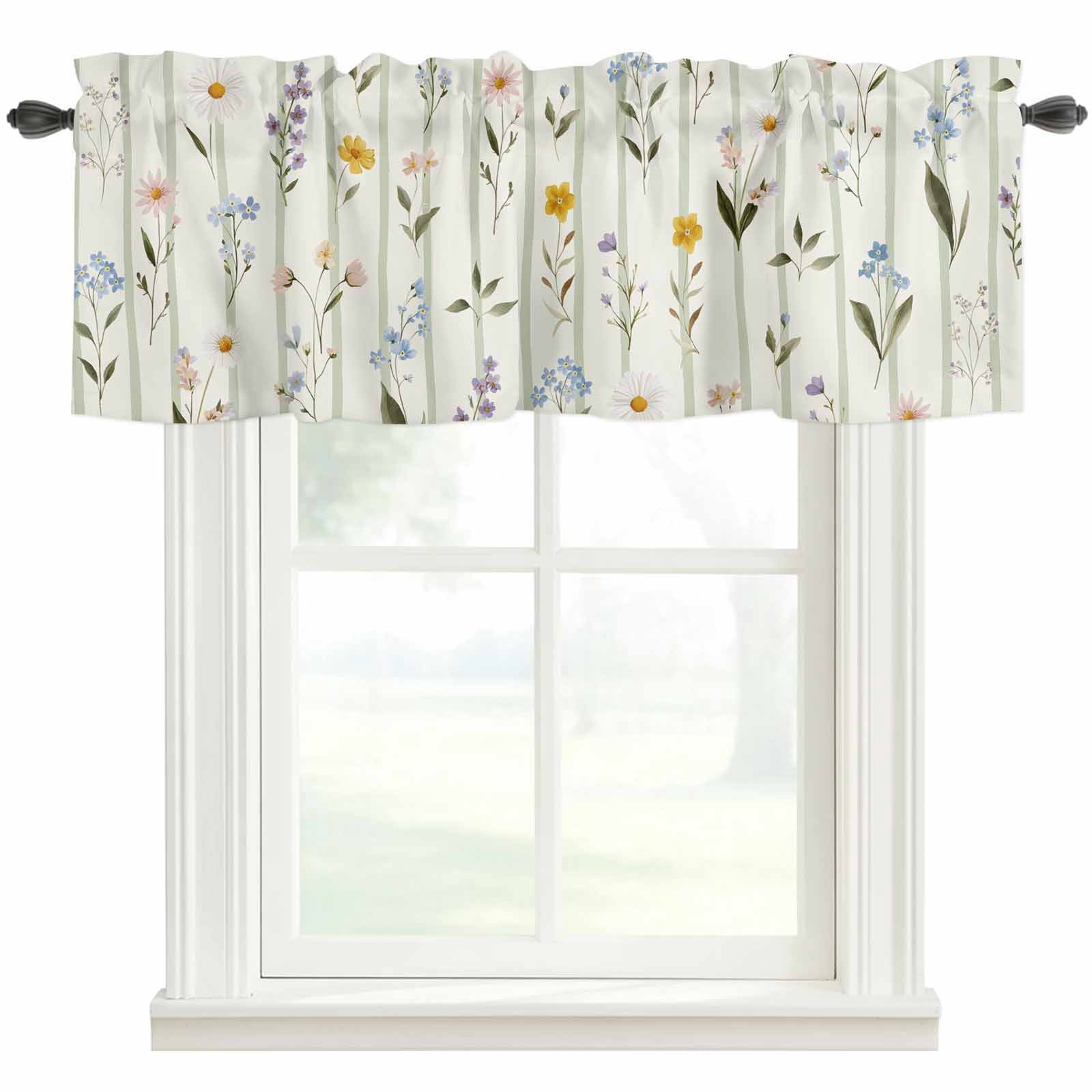 Spring Flowers Valances for Windows Watercolor Blue Purple Yellow Pink ...