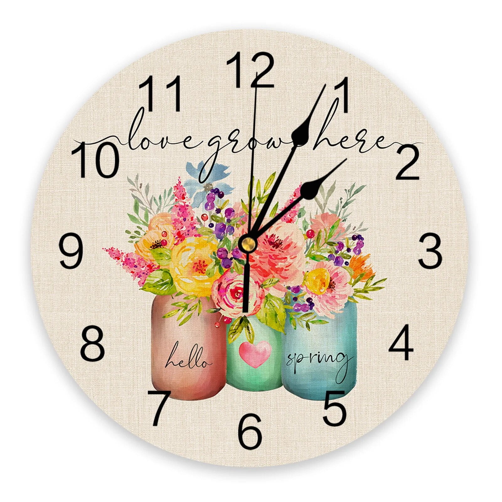 Spring Flowers Vase Watercolor Wall Clock Modern Design Living Room ...