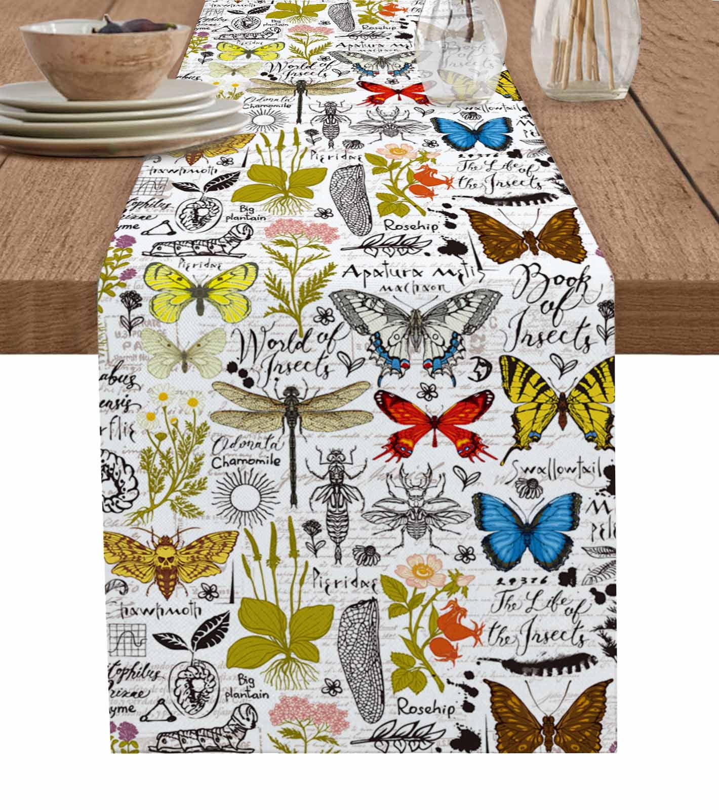Spring Flowers Vintage Butterfly Table Runner Wedding r Table Runner ...