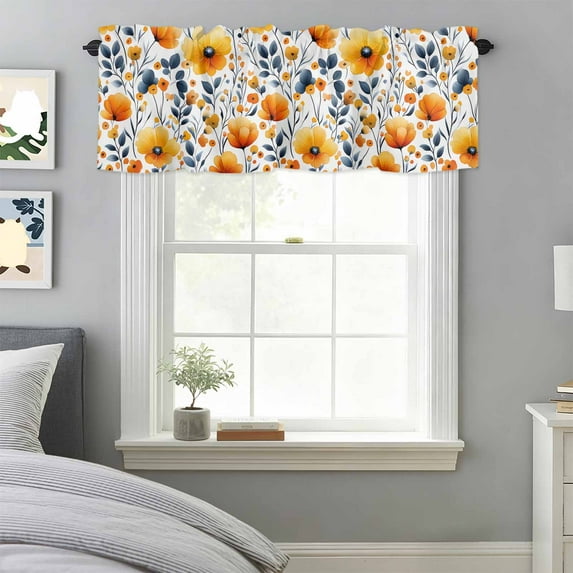 Spring Flowers Watercolor Orange Gradient Valances for Windows,Rod ...