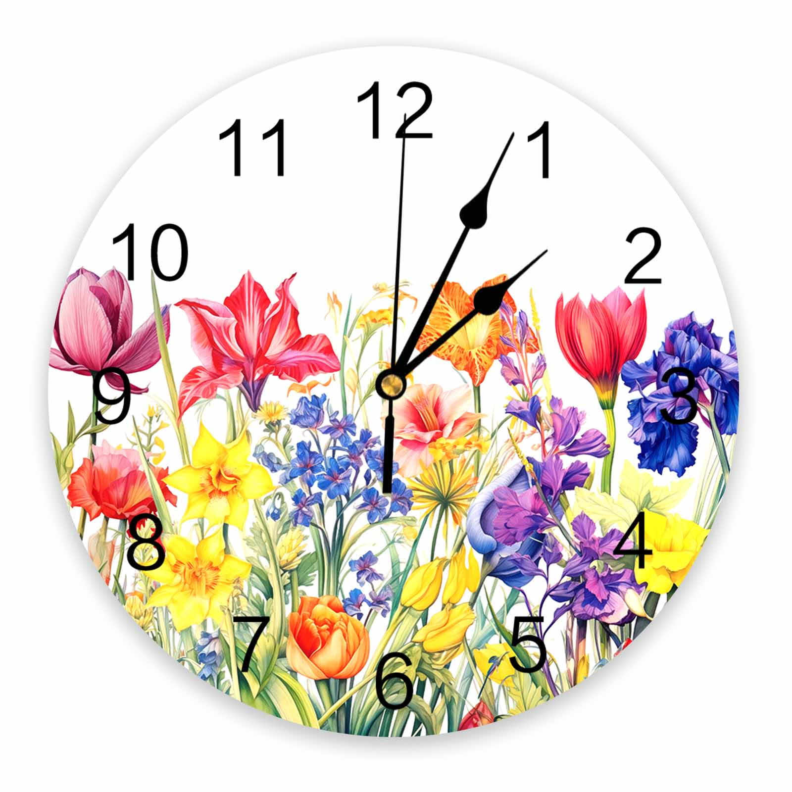 Spring Flowers Watercolor PVC Wall Clock Bedroom ration Wall Clock ...