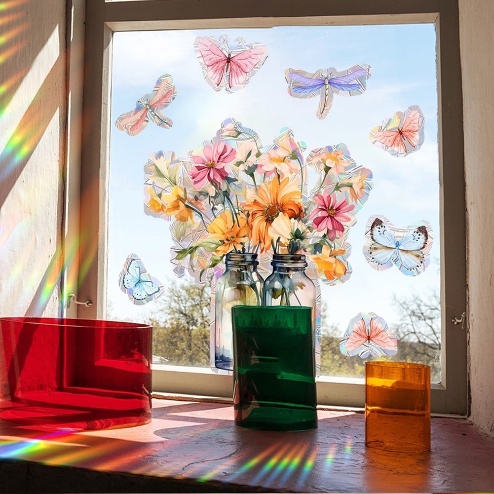 Spring Flowers Window Clings Floral in Jars Butterflies Glass Sticker ...