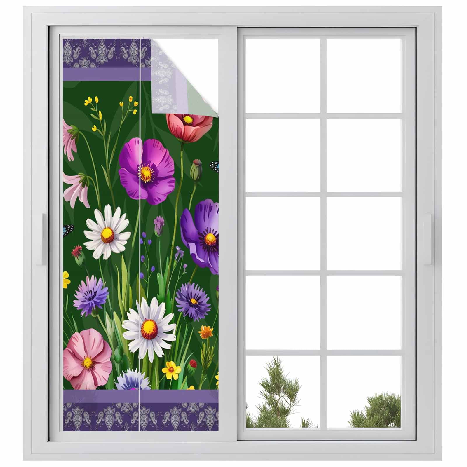 Spring Flowers Window Privacy Film, Boho Botanical Budding Garden ...