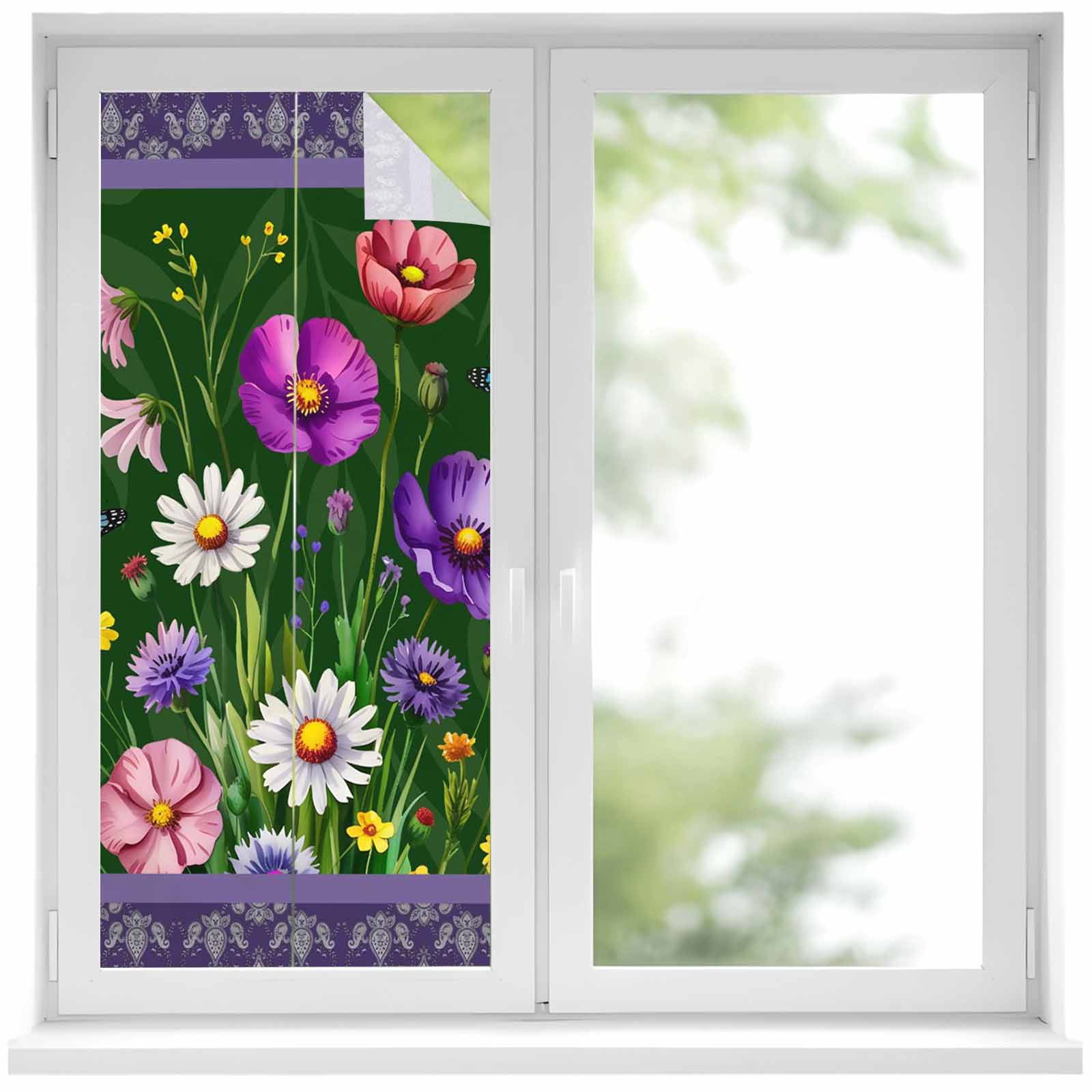 Spring Flowers Window Privacy Film, Boho Botanical Budding Garden ...
