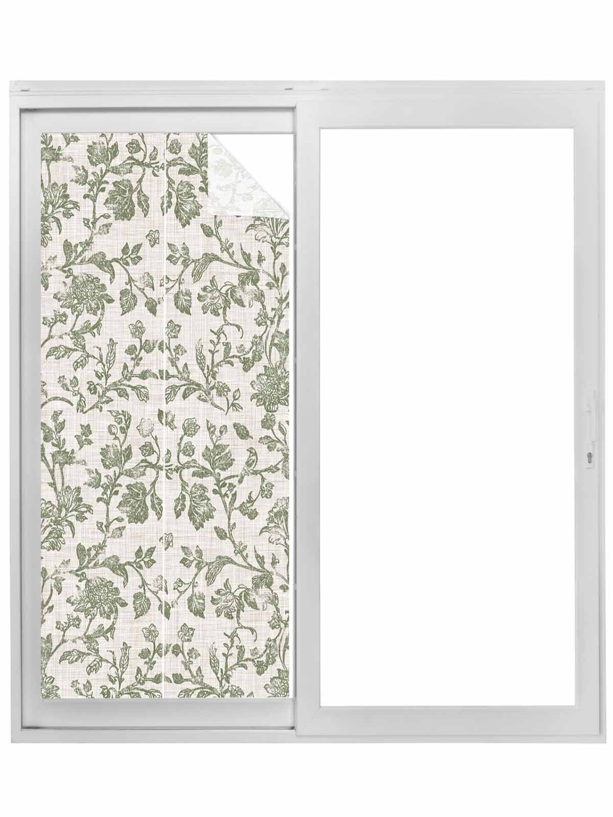 Spring Flowers Window Privacy Film, Farmhouse Sage Green Pastoral ...