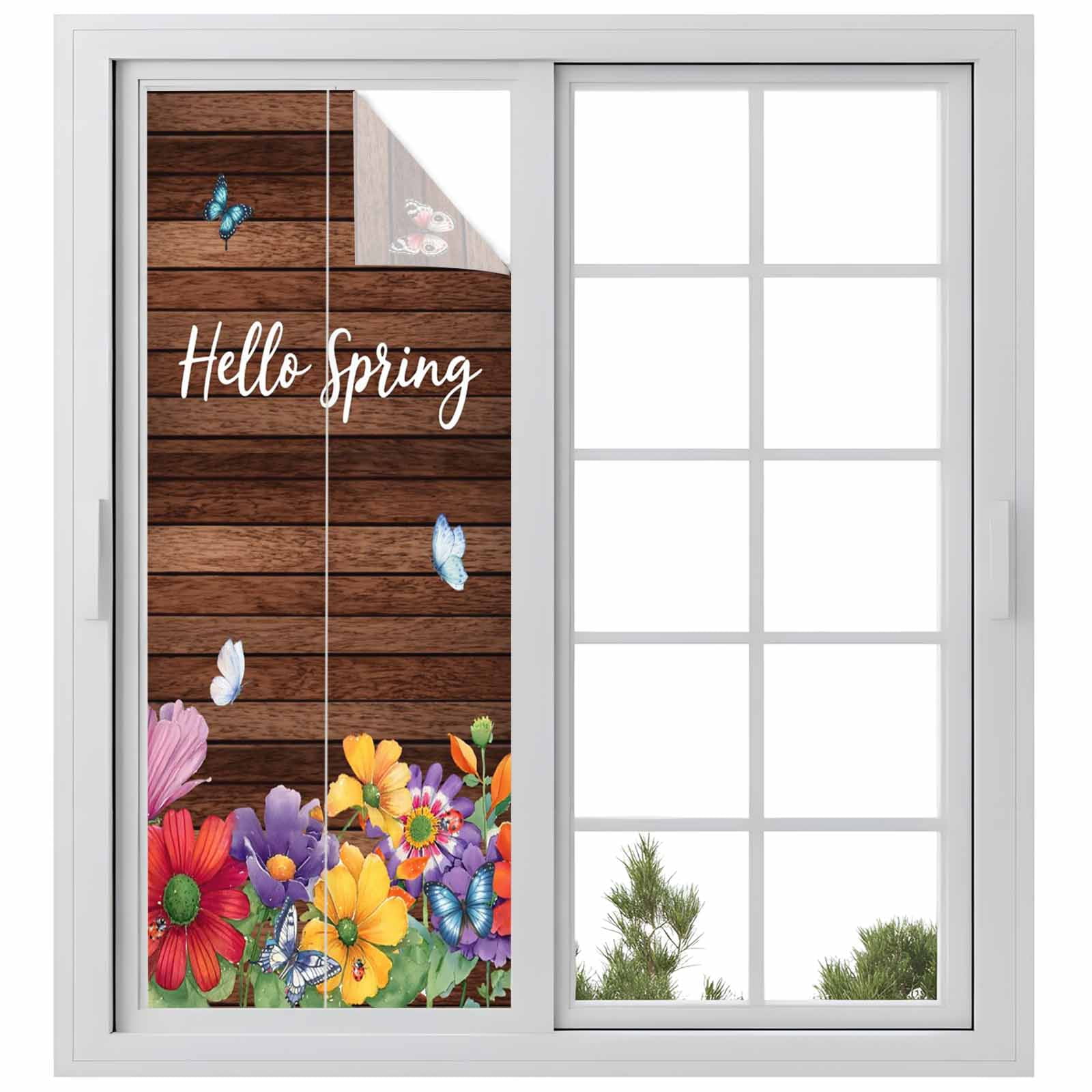 Spring Flowers Window Privacy Film, Watercolor Farmhouse Colorful ...