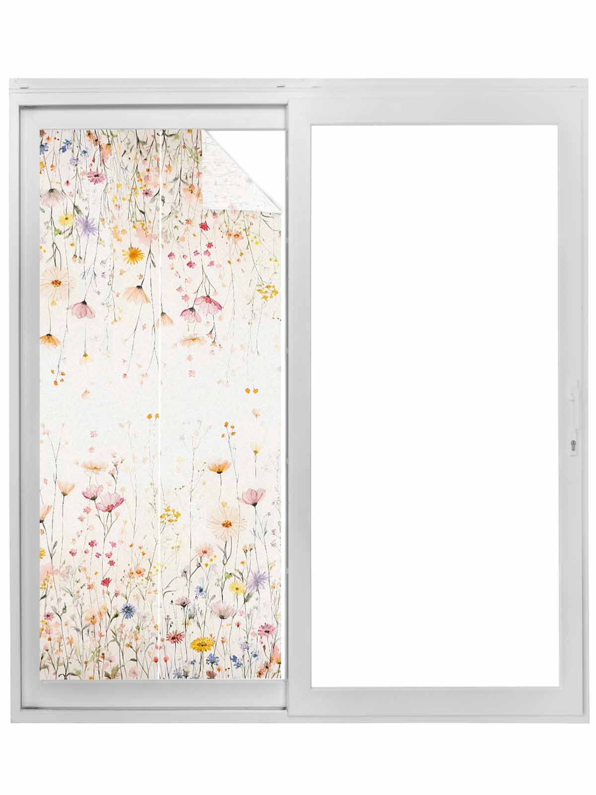 Spring Flowers Window Privacy Film, Watercolor Wildflowers Farmhouse ...