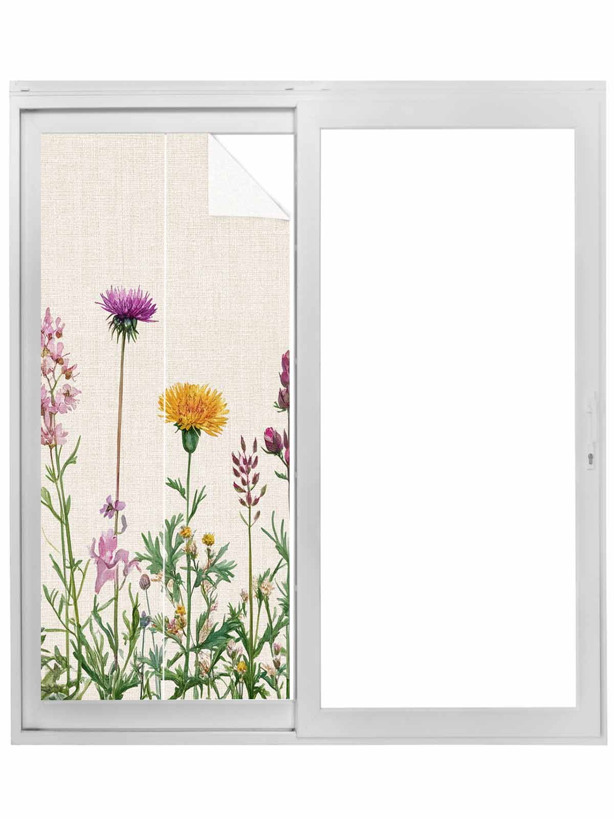 Spring Flowers Window Privacy Film, Wild Floral Herb Botanical Static ...