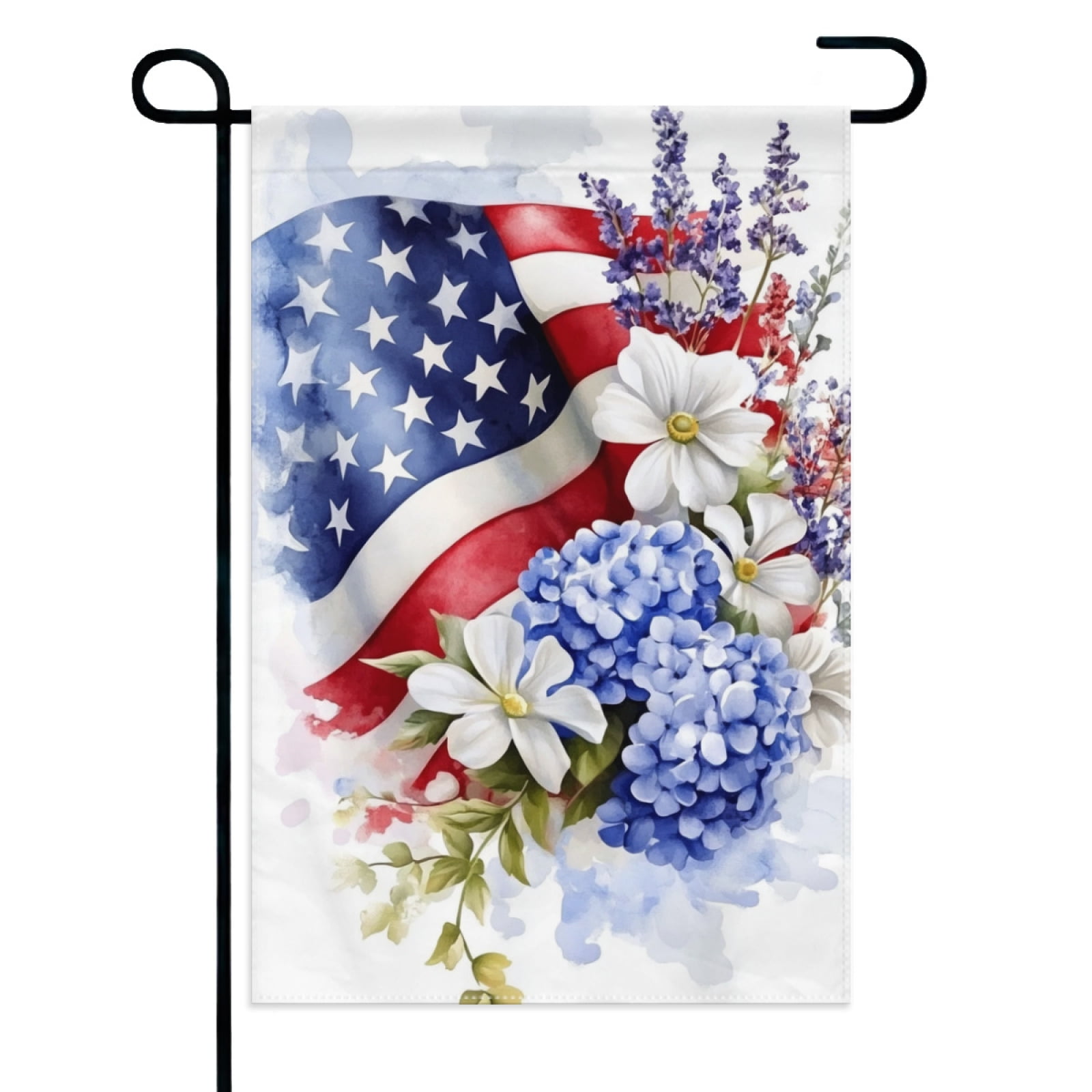 Spring Flowers and American Flag Garden Flags 12×18 Inch Double Sided ...