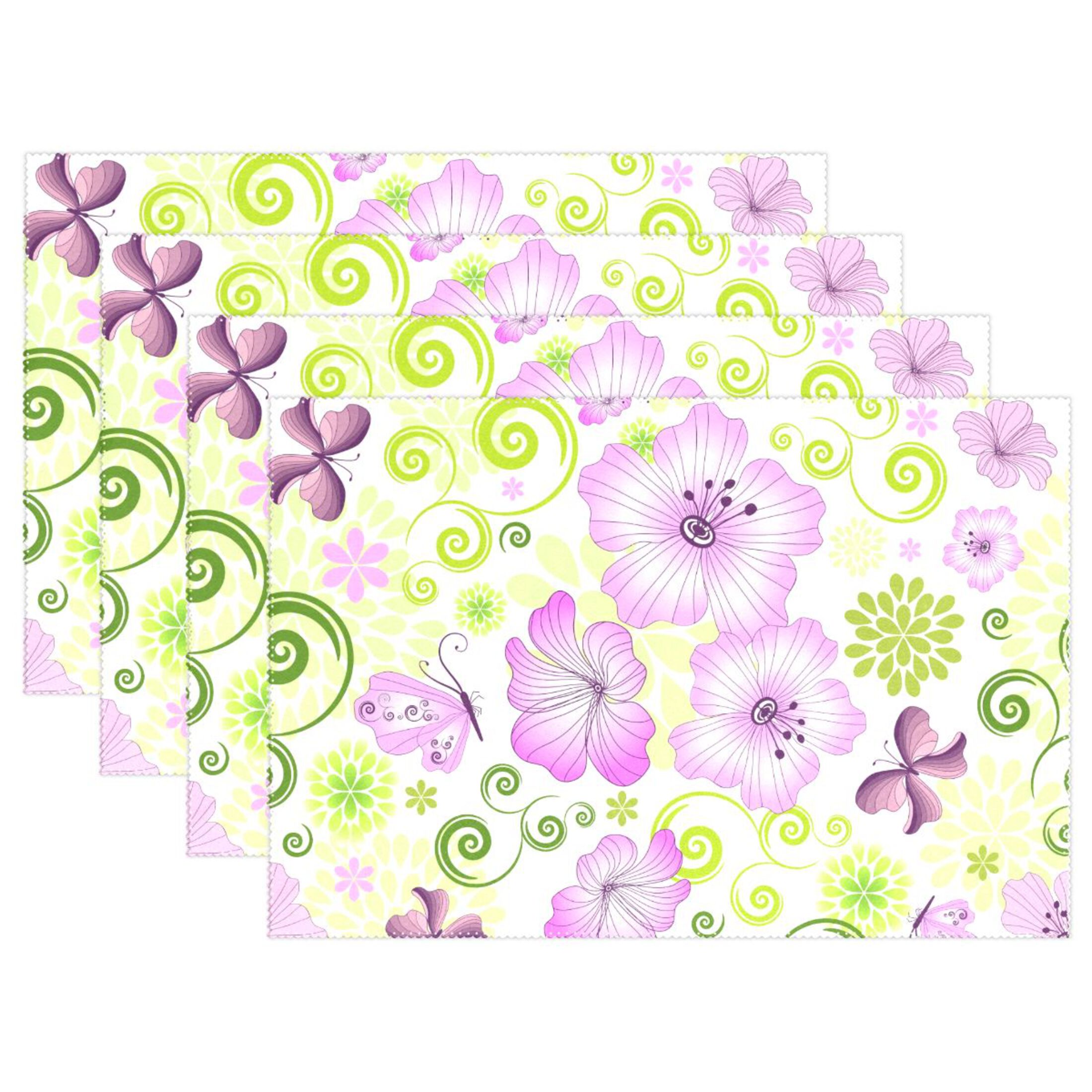 Spring Flowers and Butterflies 4 PCs Placemats Set Linen Non-Slip Table ...