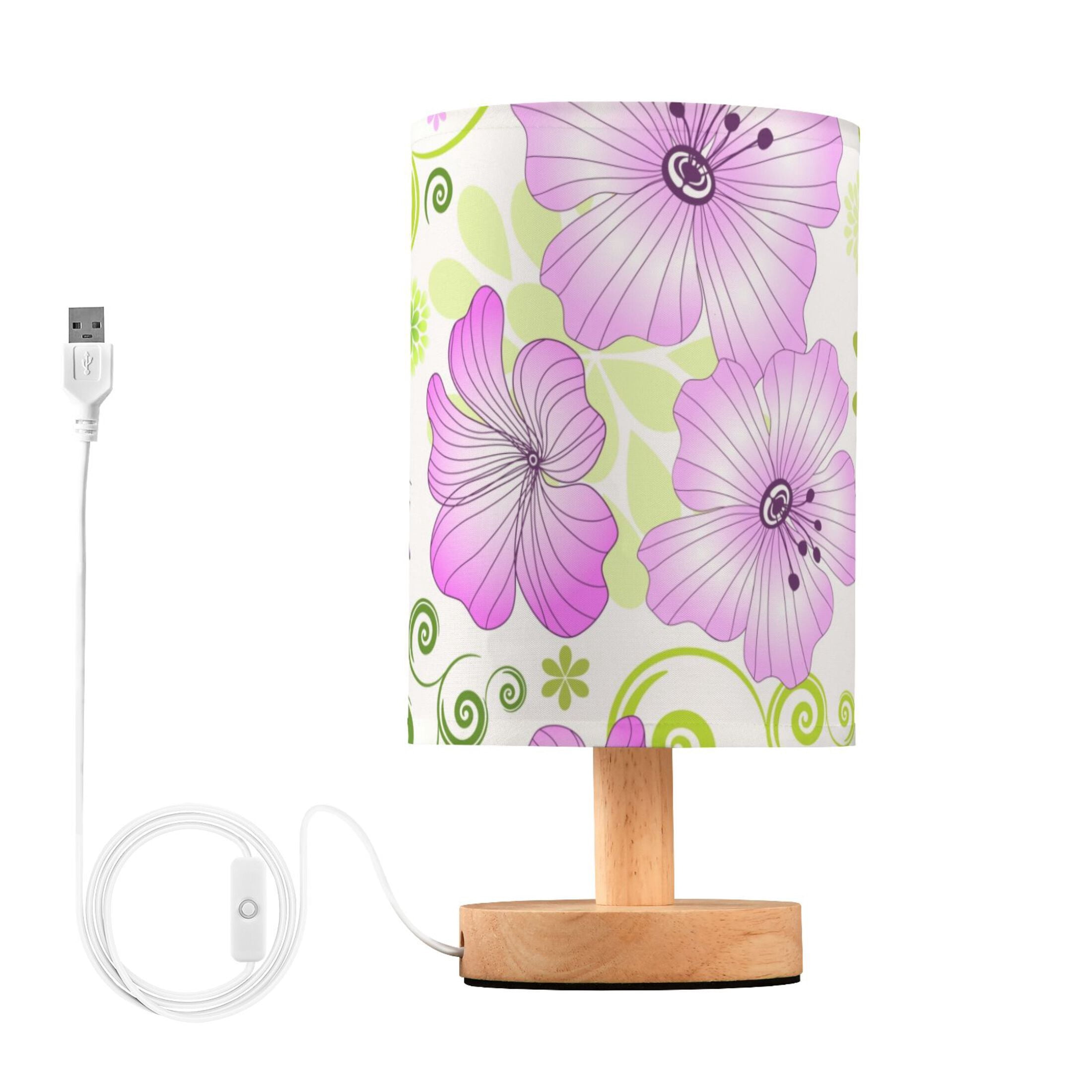 Spring Flowers and Butterflies Bedside Table Lamp LED Warm Lights with ...