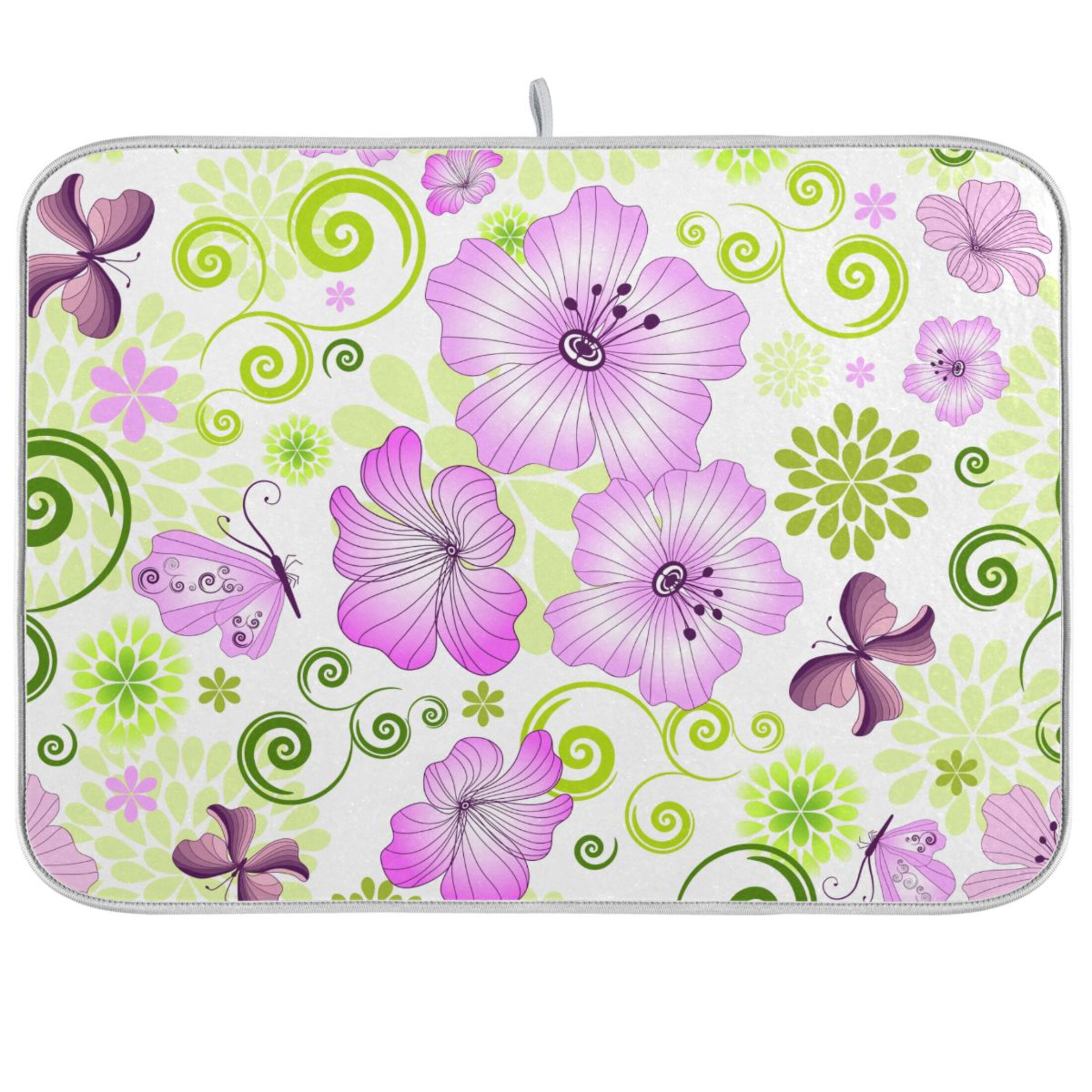 Spring Flowers and Butterflies Dish Drying Mat Microfiber Kitchen Pad ...