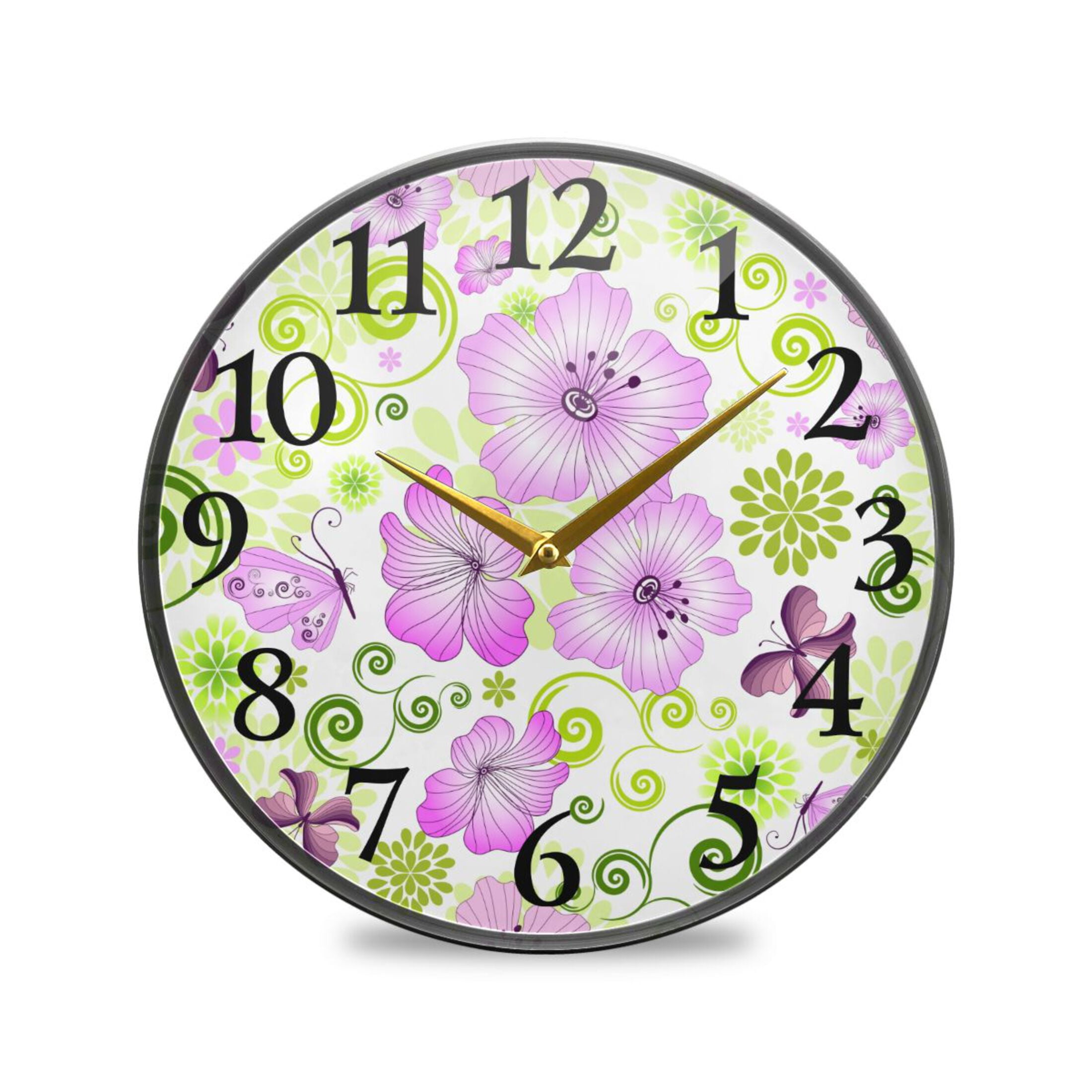 Spring Flowers and Butterflies Wall Clocks Battery Operated 9.5 Inch ...