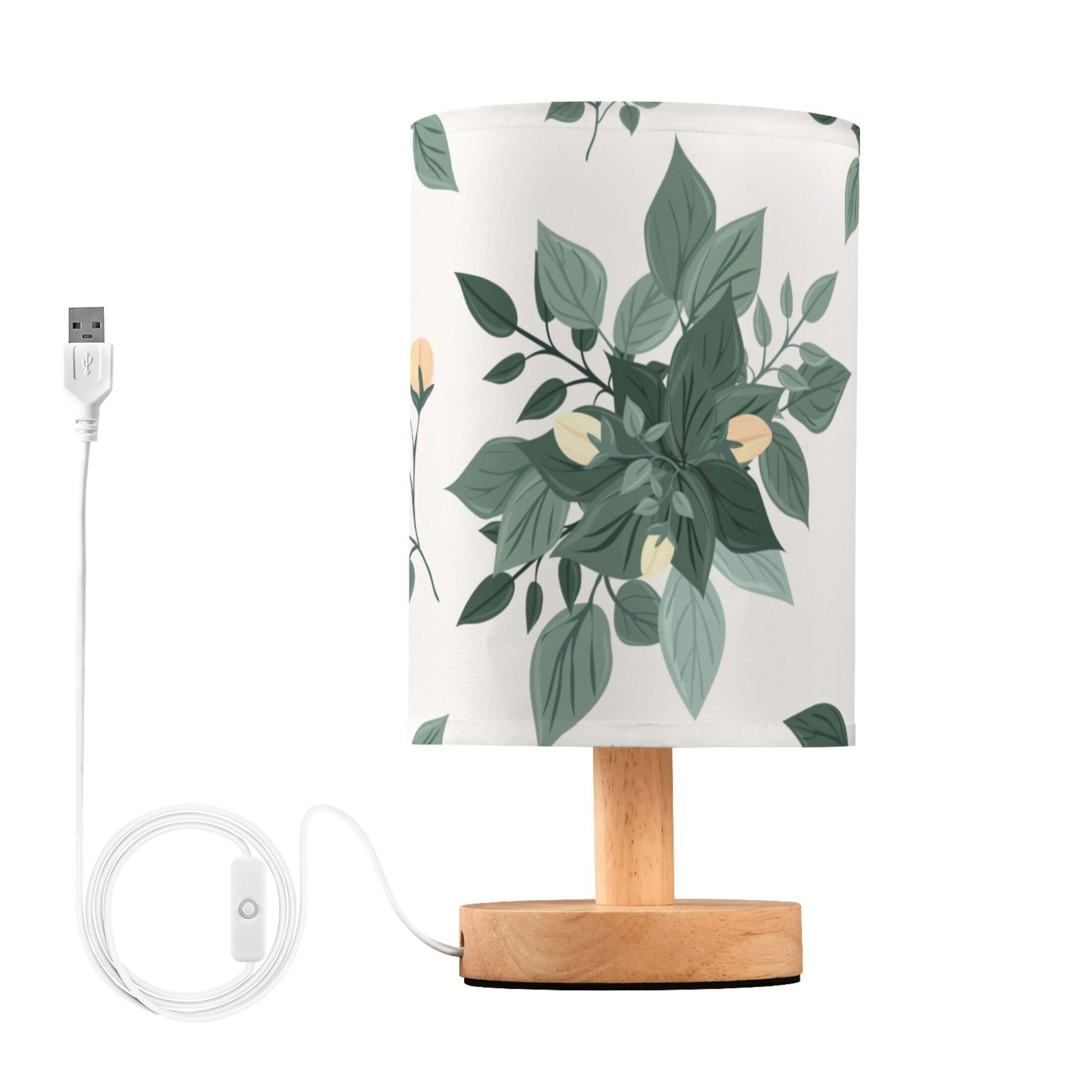 Spring Flowers and Leaves Bedside Table Lamp LED Warm Lights with USB ...
