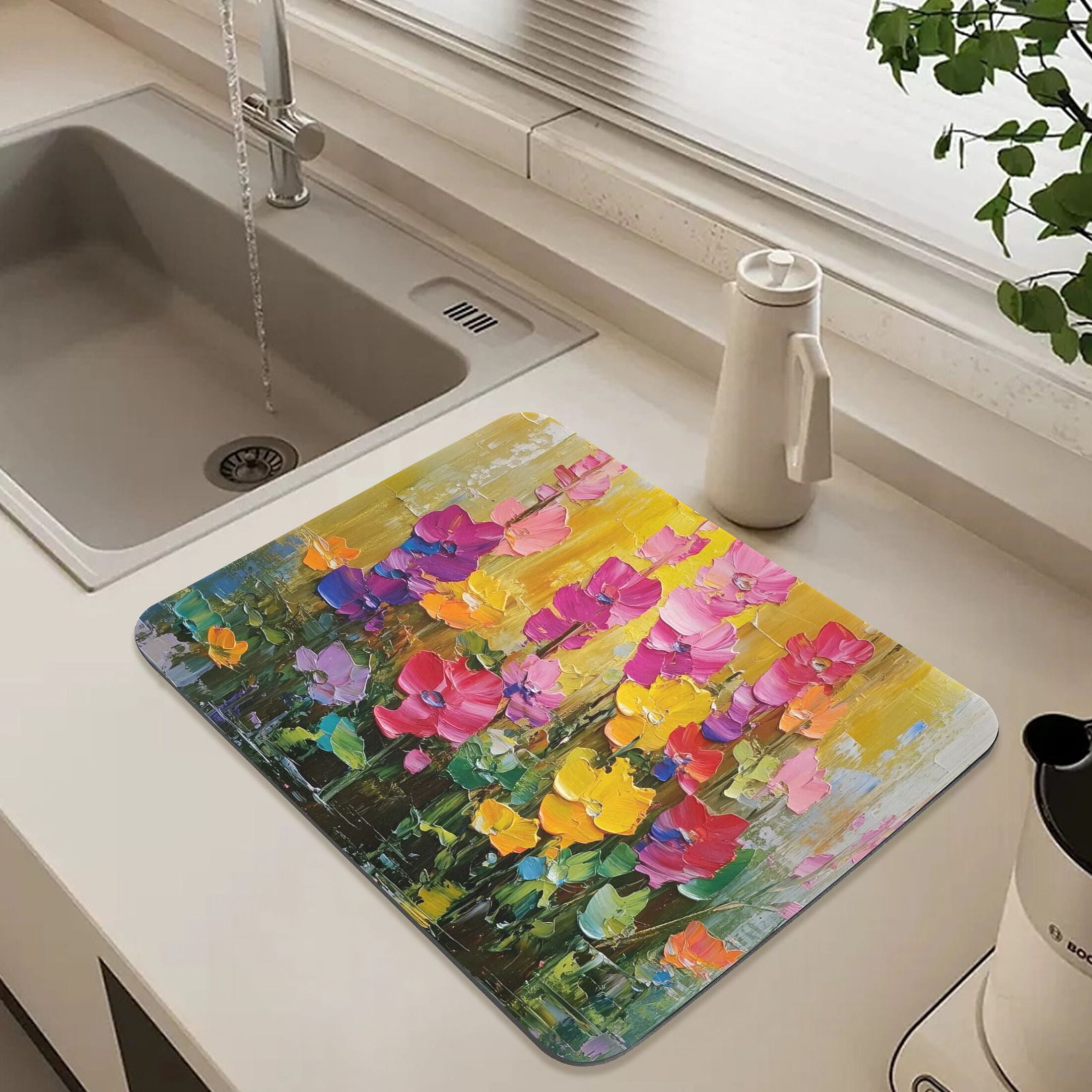 Spring Flowers in Bloom Dish Drying Mat for Kitchen Counter Absorbent ...