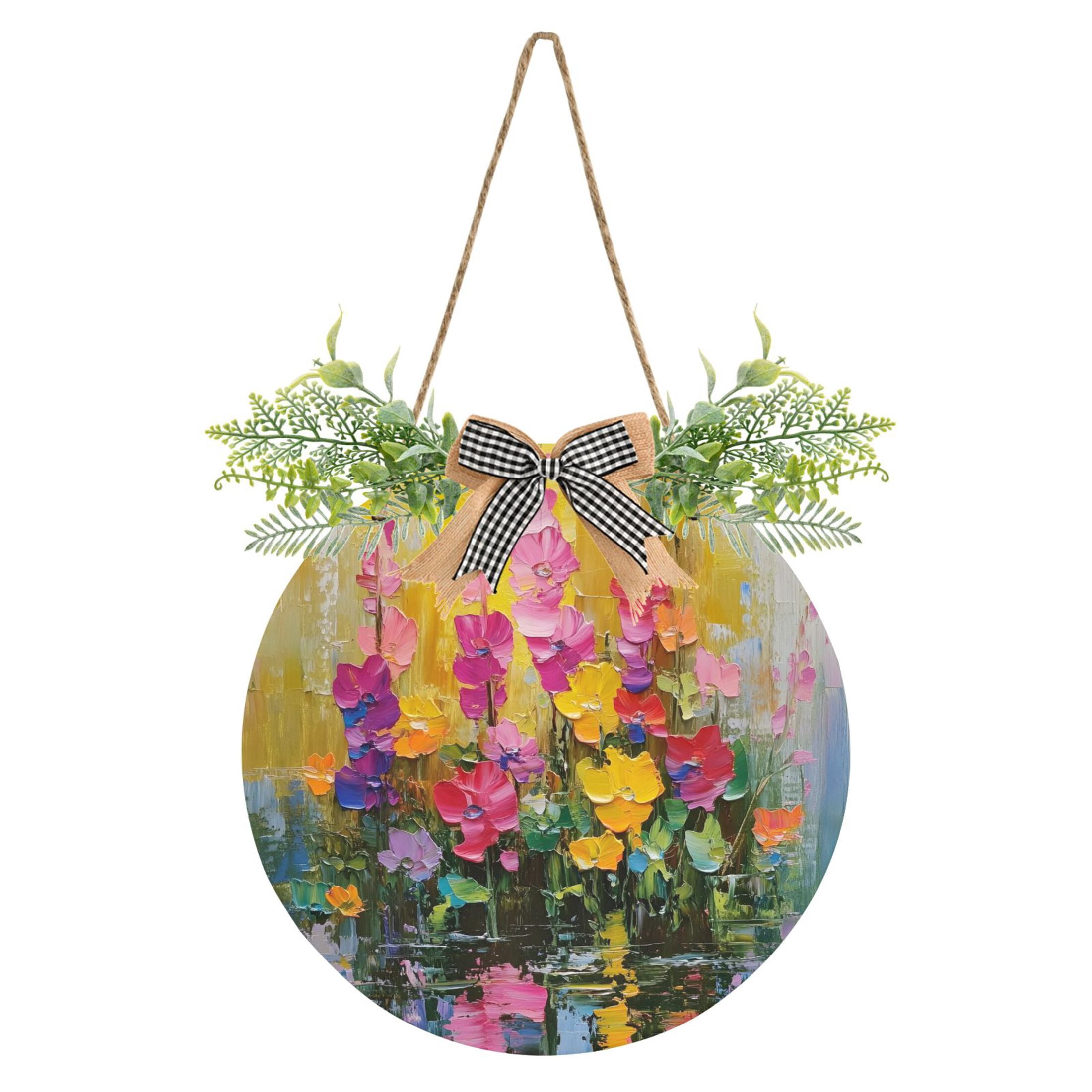 Spring Flowers in Bloom Front Door Porch Decoration Hanging Sign with ...