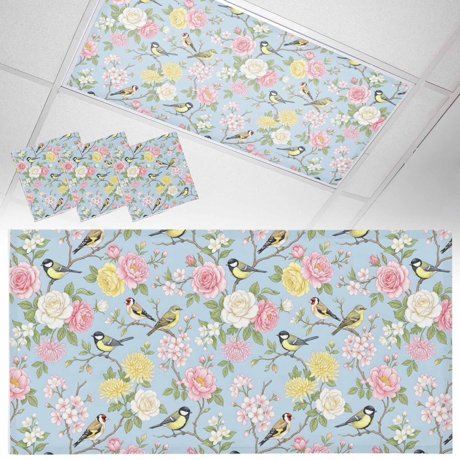 Spring Fluorescent Light Covers Blue Traditional Flowers Birds Branches ...