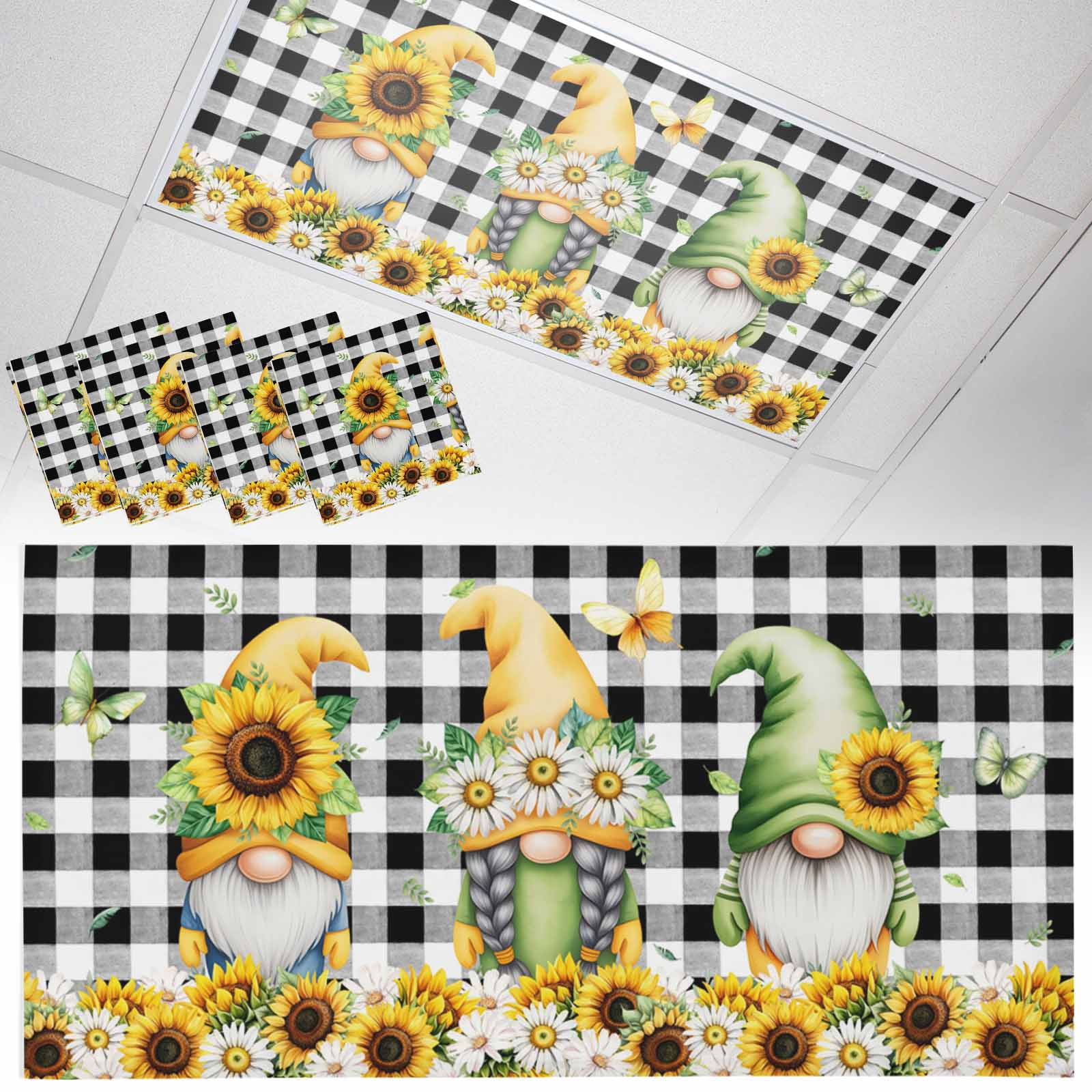 Spring Fluorescent Light Covers Pastoral Sunflowers Daisy Gnomes Leaves ...