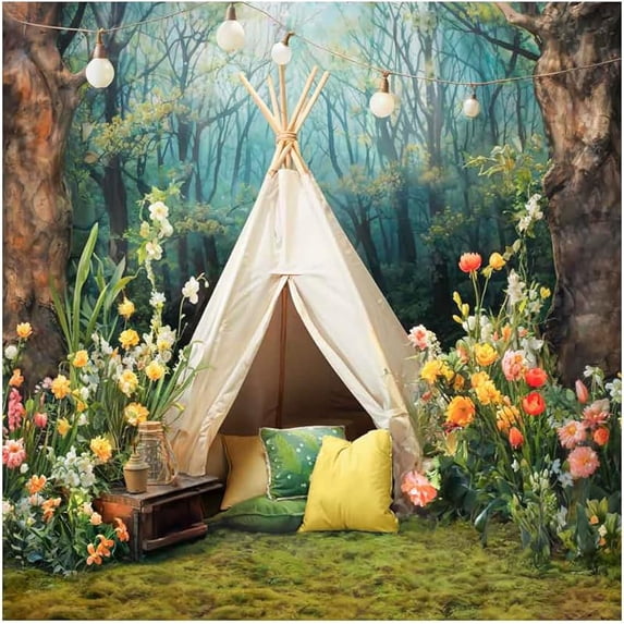 Spring Forest Backdrops for Photography Camp Tents Background Colorful ...