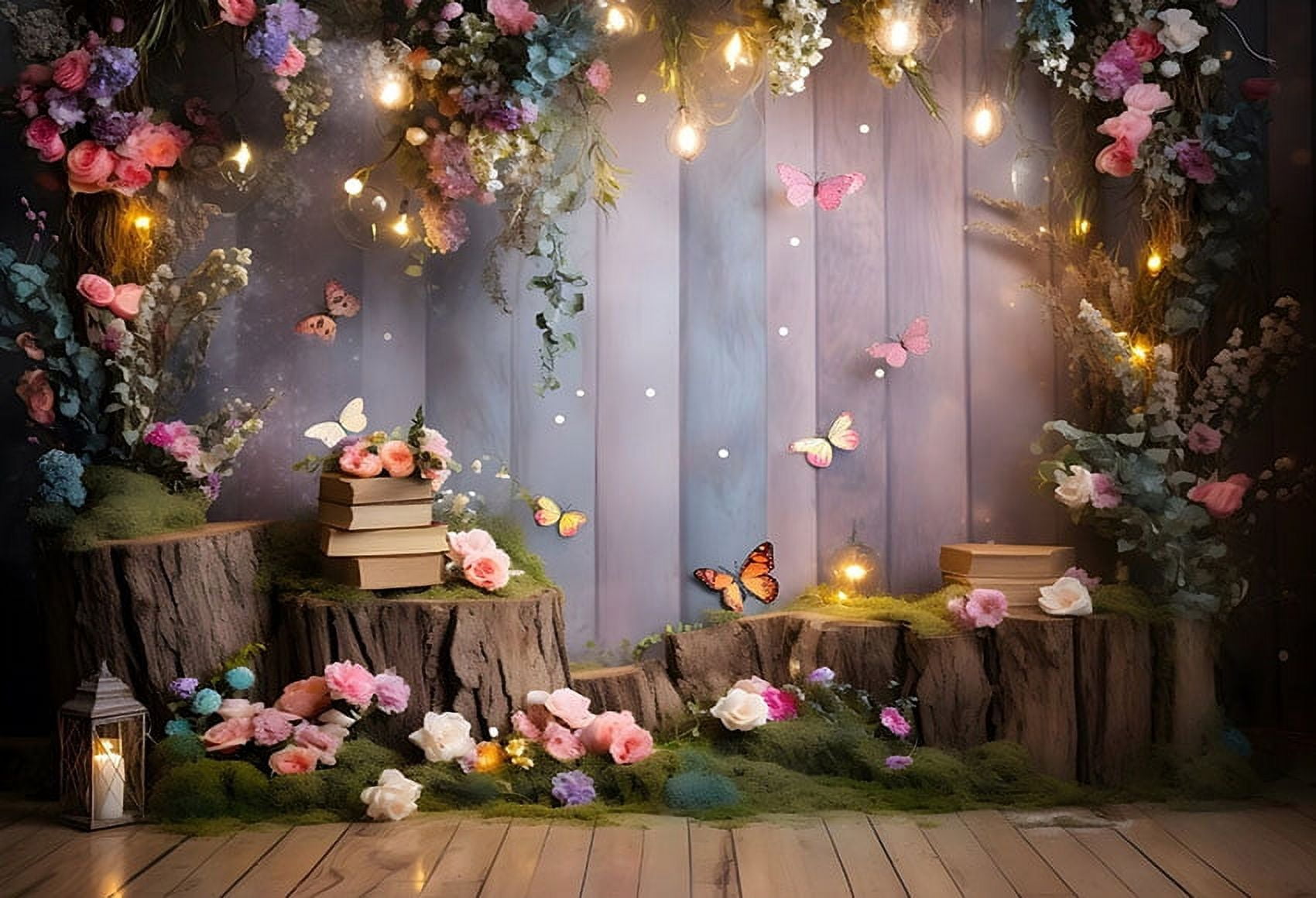 Spring Forest Butterfly Floral Kid Birthday Party Cake Smash Portrait r ...