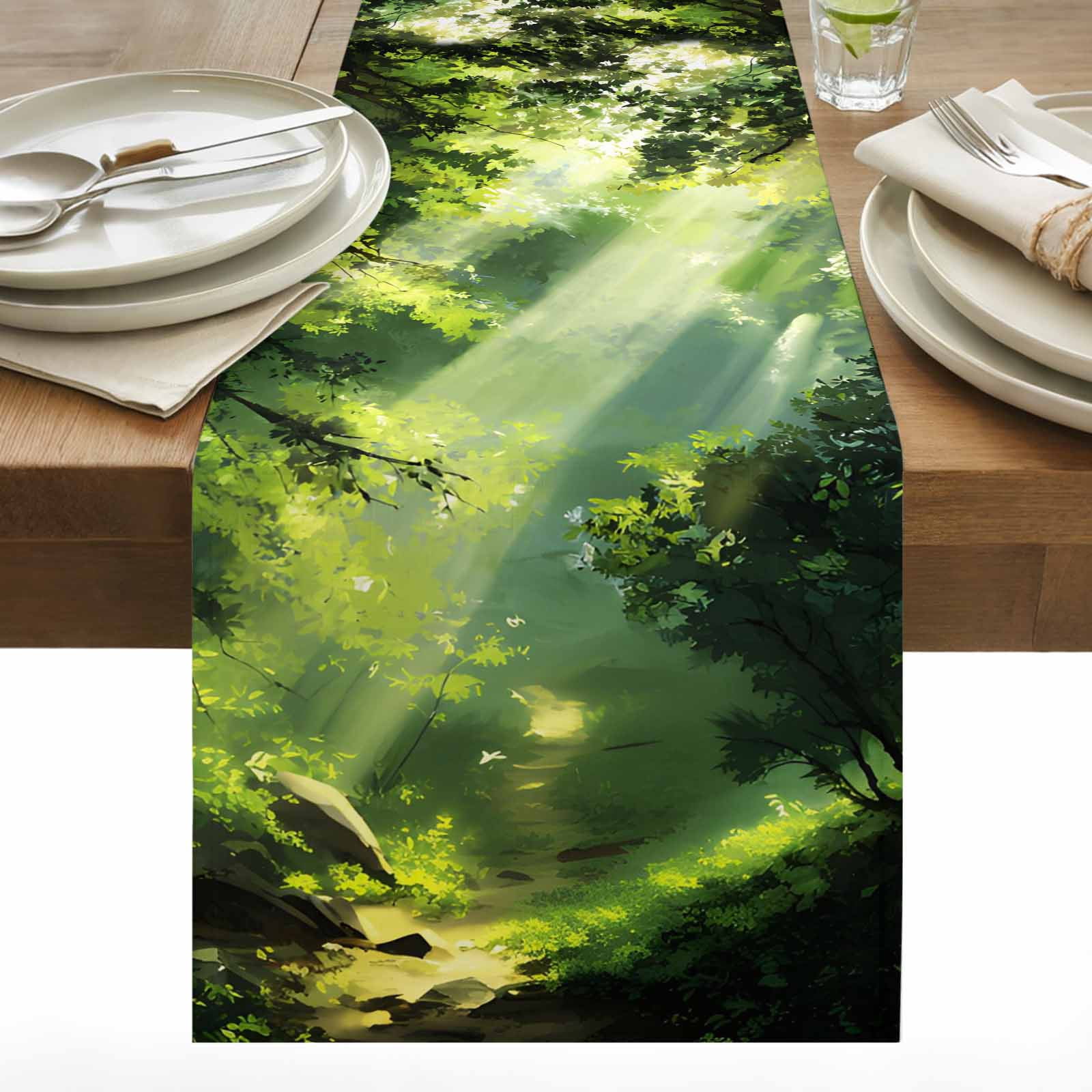Spring Forest Cotton Linen Table Runner Oil Painting Spring Sunlight ...