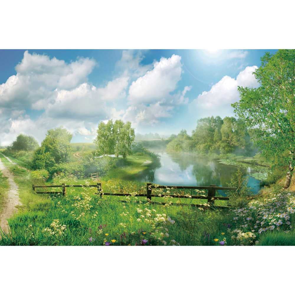 Spring Forest Gard Photography Backdrop Gre Tree River Flower Blossom Photo Studio Background ...