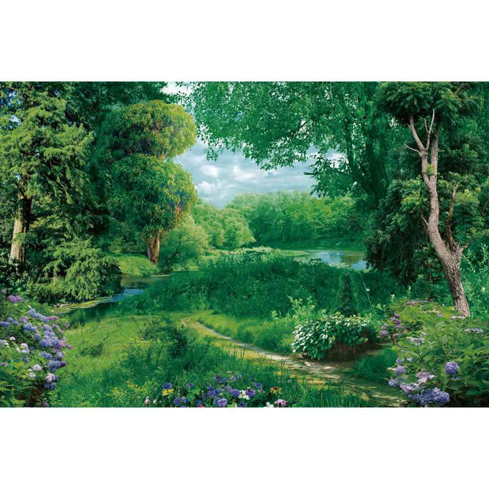 Spring Forest Gard Photography Backdrop Gre Tree River Flower Blossom ...