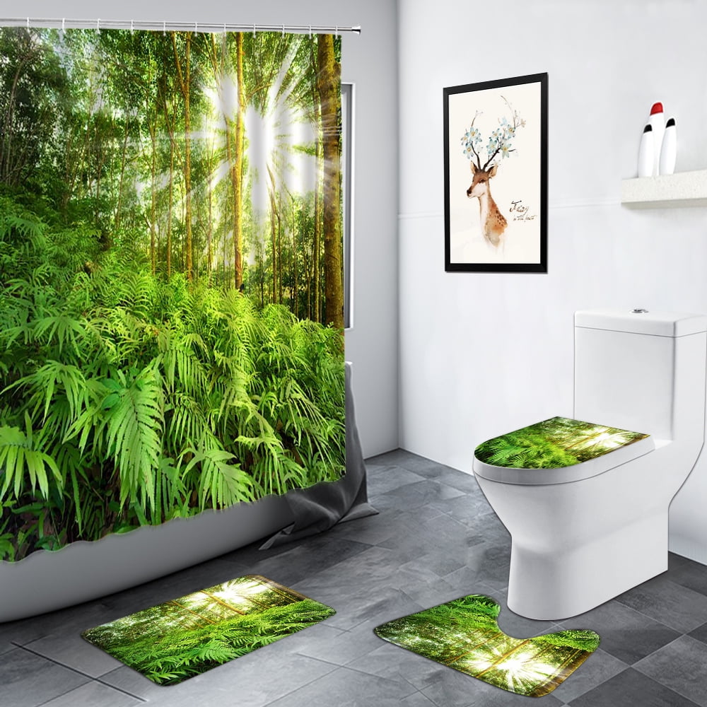 Spring Forest Landscape Bathroom Decor Set Jungle Trees Green Plants ...