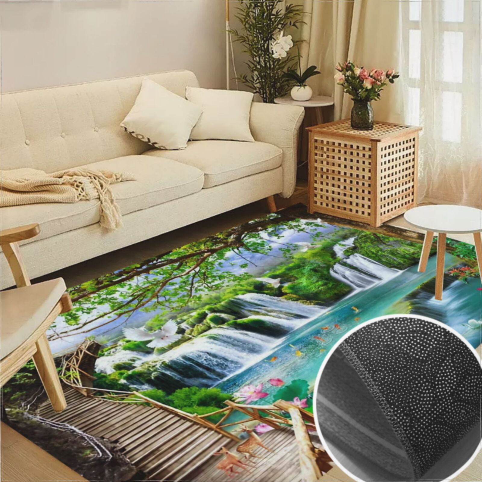 Spring Forest Landscape Waterfall Swan (2) Adult Home Decor Bedroom Living Room Crystal Velvet ...