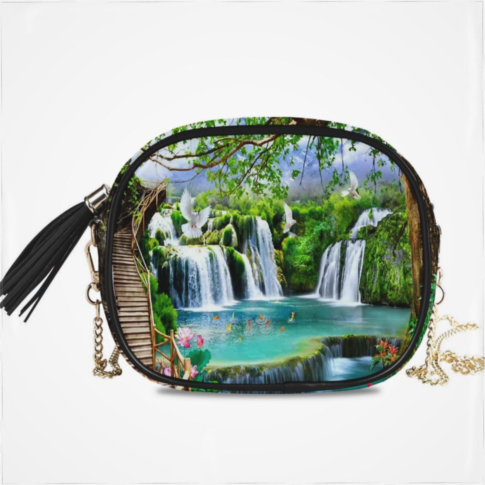 Spring Forest Landscape Waterfall Swan (2) Women'S Vintage Crossbody ...