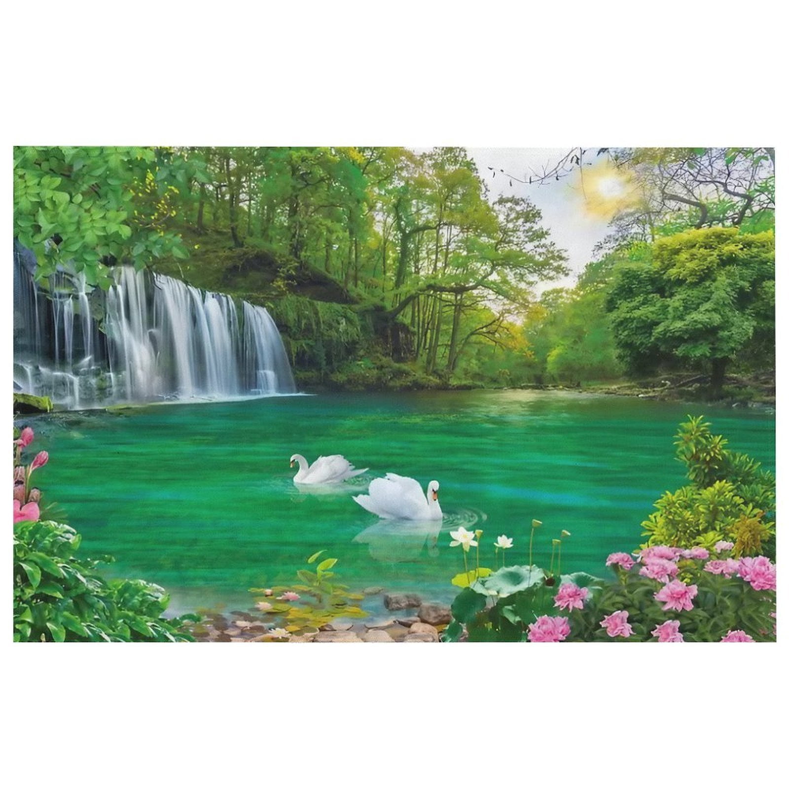 Spring Forest Landscape Waterfall Swan Adult Home Decor Bedroom Living ...