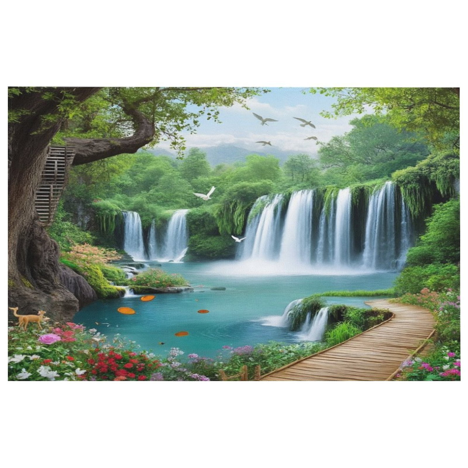 Spring Forest Landscape Waterfall Swan Adult Home Decor Bedroom Living ...