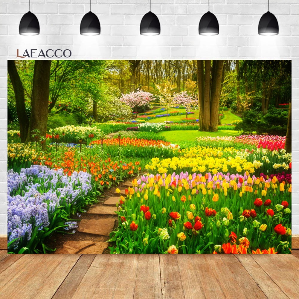 Spring Forest Park Photography Backdrop Tulip Flowers Jungle Garden ...