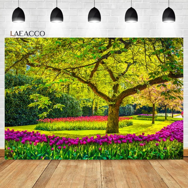 Spring Forest Park Photography Backdrop Tulip Flowers Jungle Garden ...