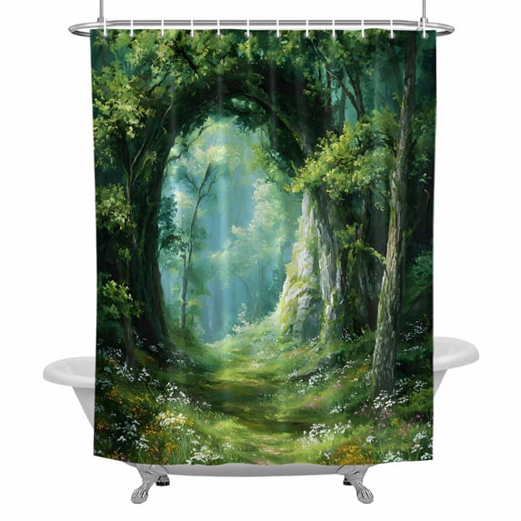 Spring Forest Shower Curtain for Bathroom, Oil Painting Spring Grass ...