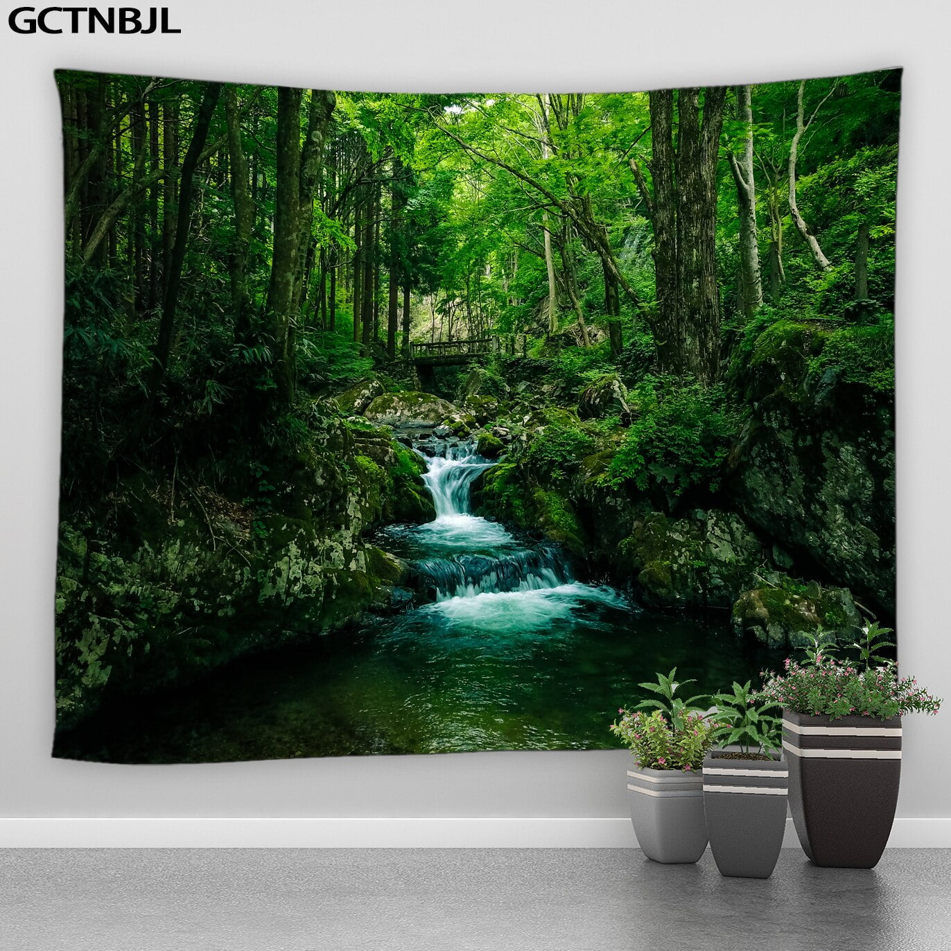 Spring Forest Waterfall Landscape Tapestry Wall Hanging Nature scenery ...