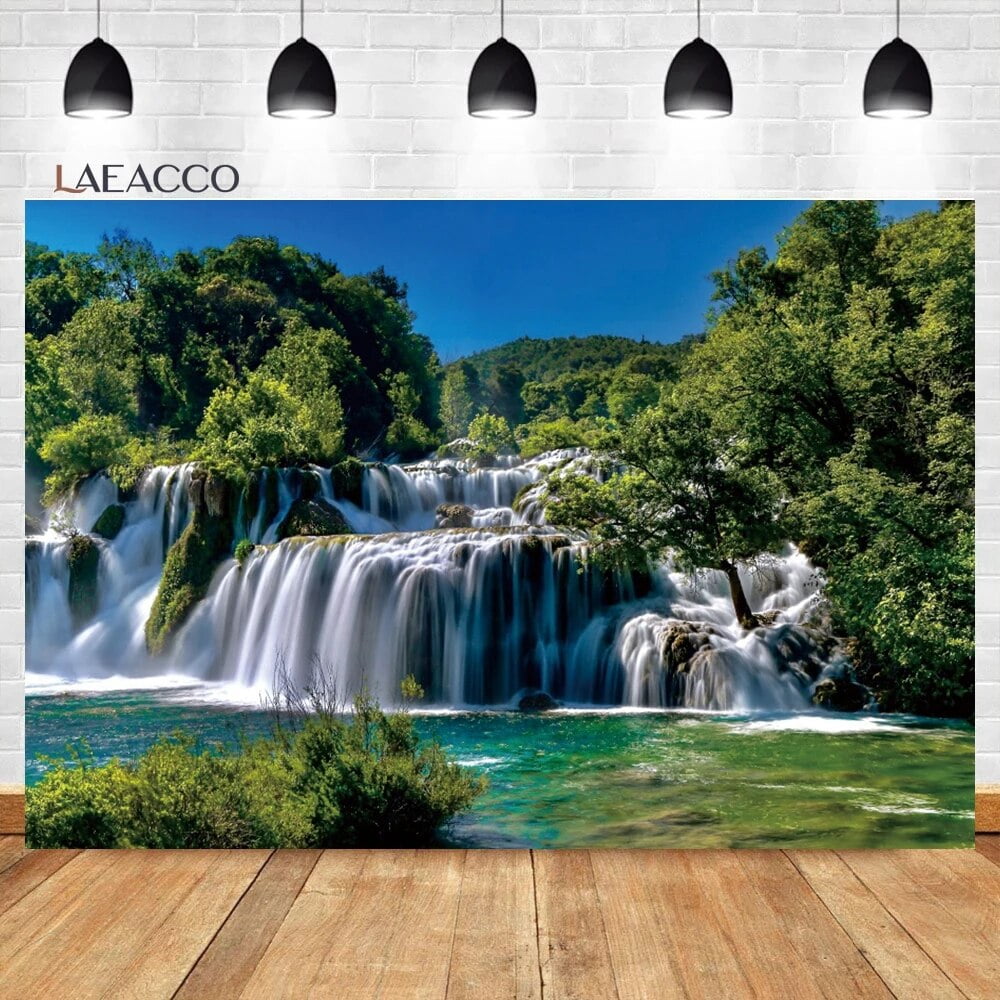 Spring Forest Waterfall Photography Backdrop Mountain Greenery Tree ...