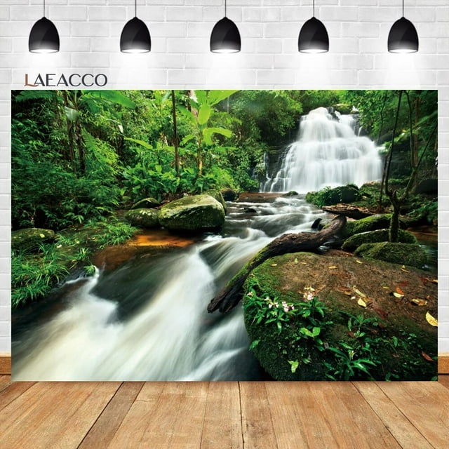 Spring Forest Waterfall Photography Backdrop Mountain Greenery Tree ...