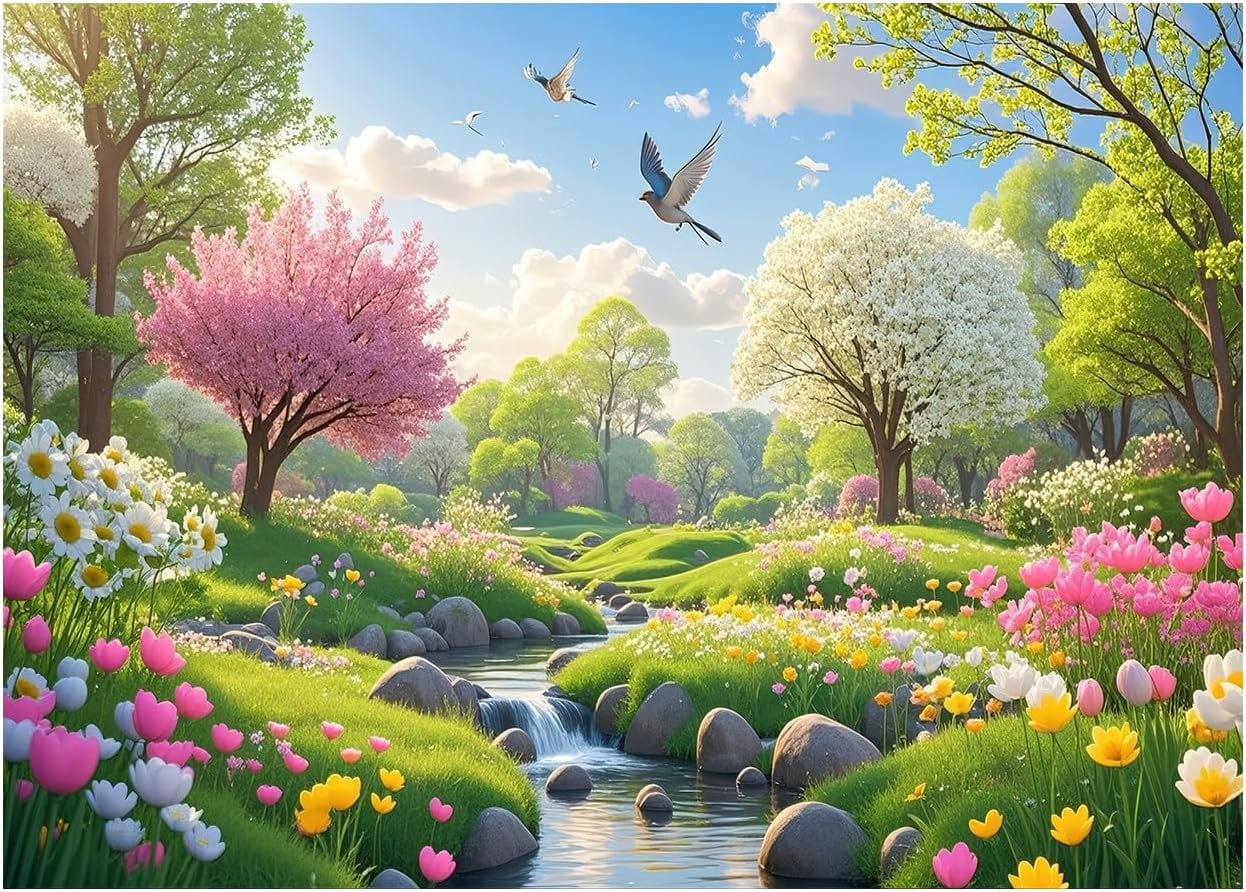 Spring Forest Wildflowers Trees River Backdrop - Walmart.com