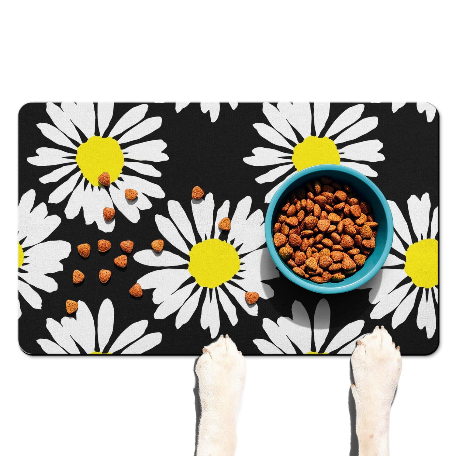 Spring Fresh Dog Food Mat - 12x20in Daisy Bloom Design with Quick-Dry ...