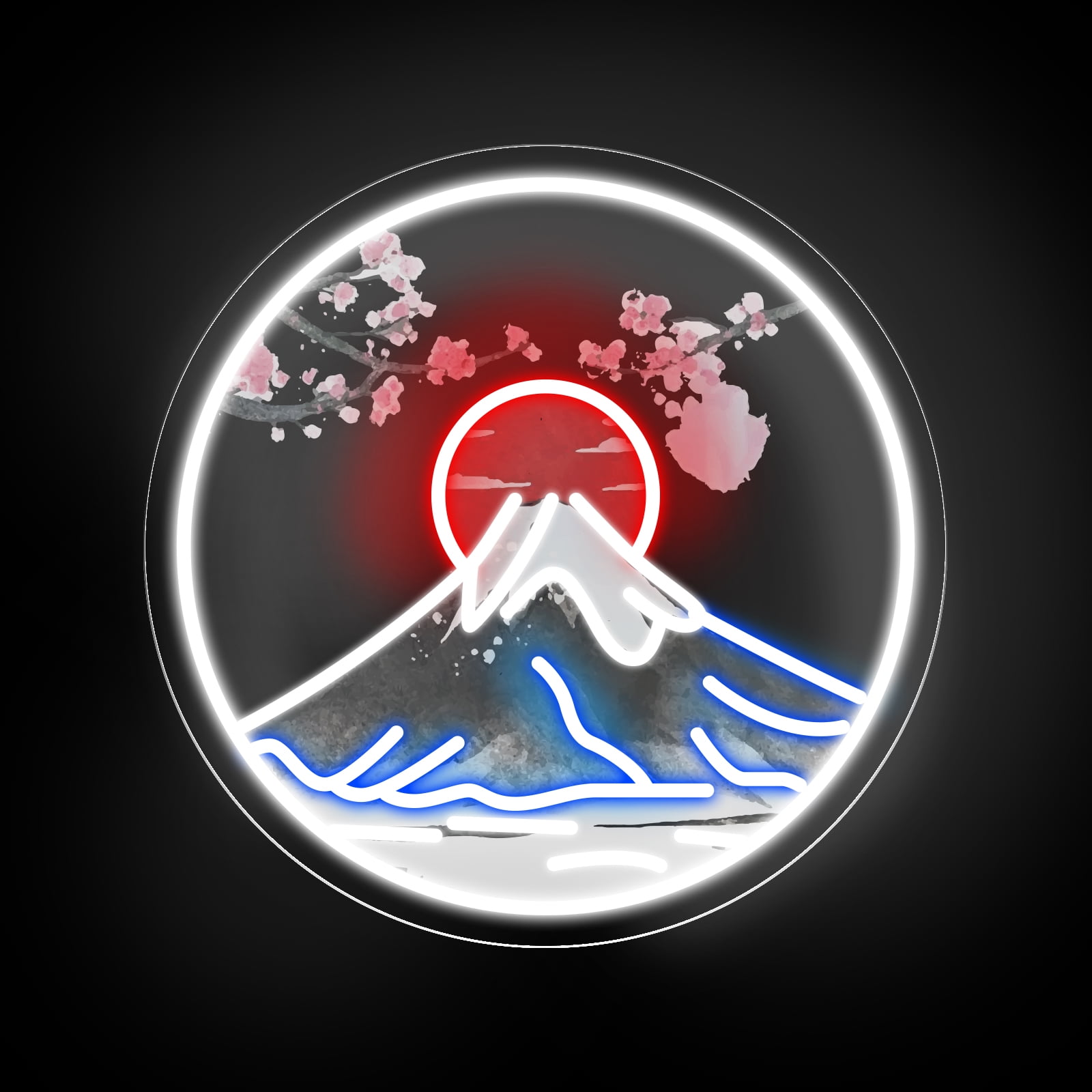 Spring Fuji Mountain Neon Sign, Japanese Mountain Led Light, Sunset ...