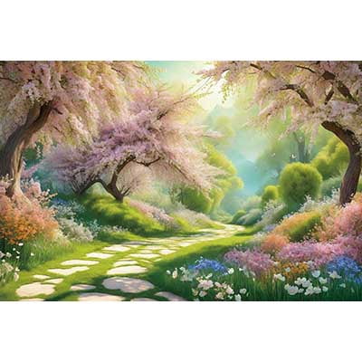 Spring Gard Park Backdrop Gre Tree Pink Cherry Blossom Photography ...
