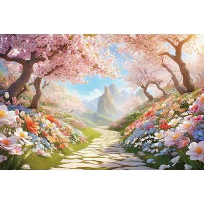 Spring Gard Park Backdrop Gre Tree Pink Cherry Blossom Photography ...