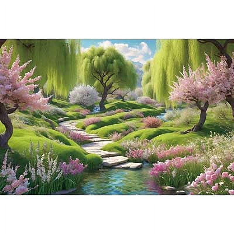 Spring Gard Park Backdrop Gre Tree Pink Cherry Blossom Photography ...