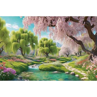 Spring Gard Park Backdrop Gre Tree Pink Cherry Blossom Photography ...